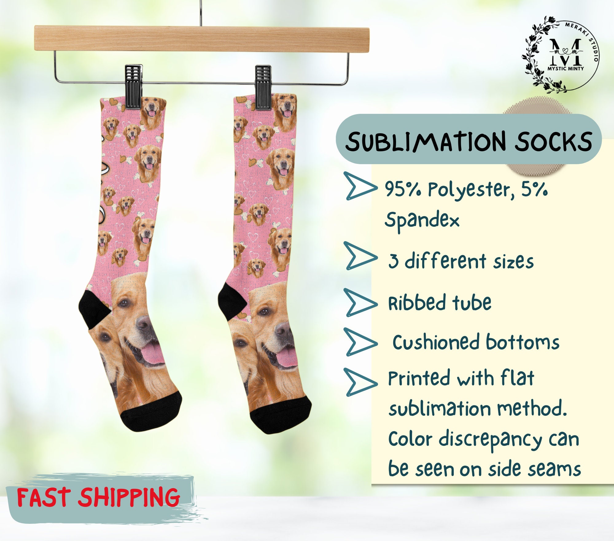 Custom Golden Retriever Golden Doodle Dog Socks Customized Pet Socks ...