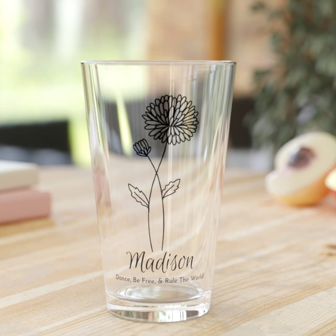 Birth Flower Pint Glass Personalized Pint Glass Customized - Etsy