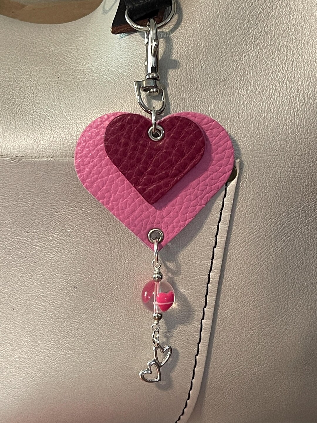 Double Heart Valentine’s Day Pink & Red Leather Key Chain Purse Flair ...
