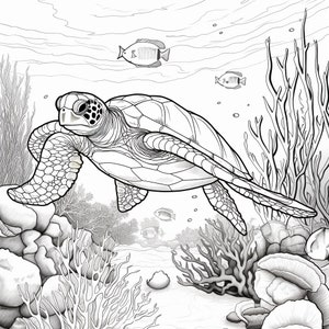 Underwater Turtle Coloring Pages for All Ages! - Etsy