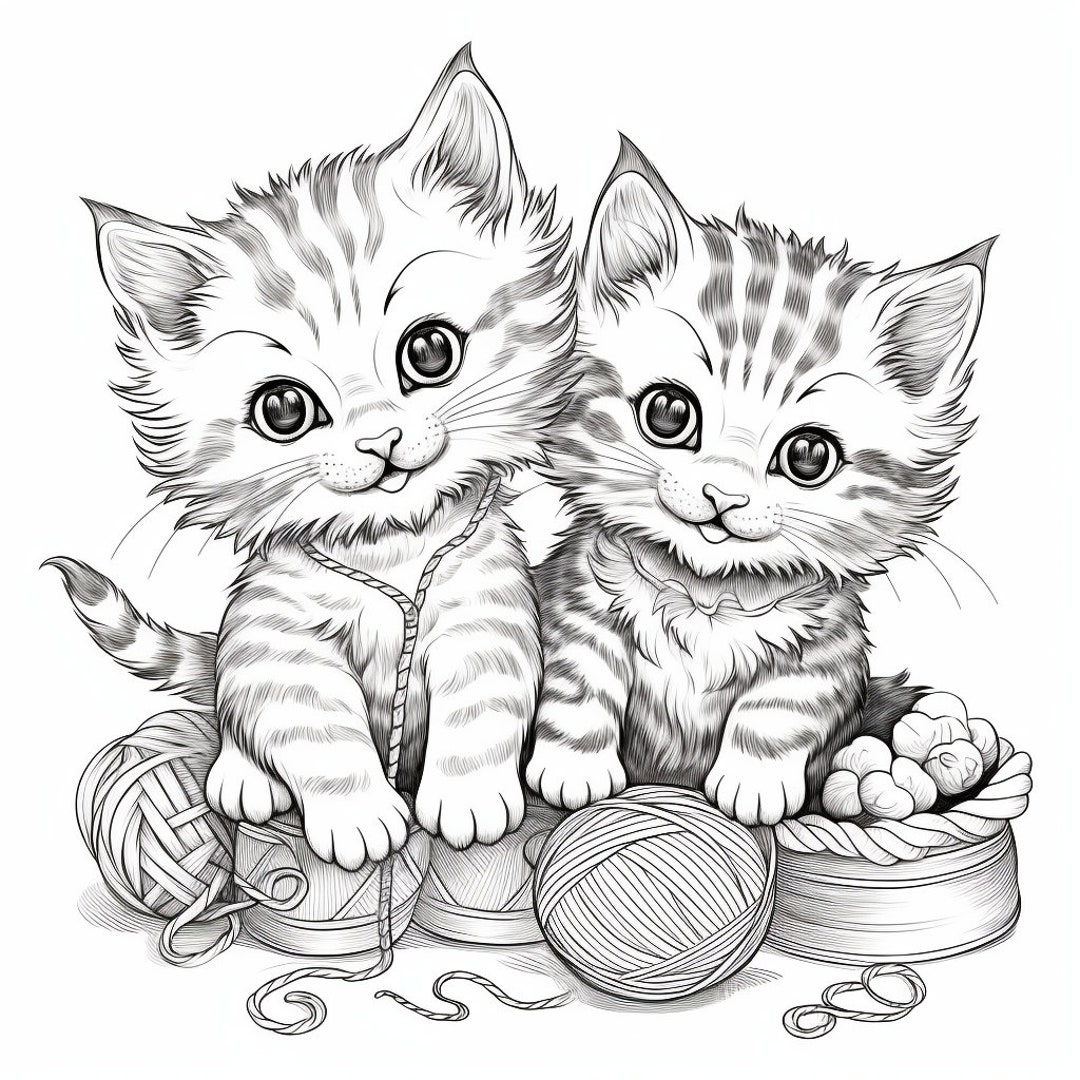 Adorable Kitten Coloring Pages for Kids and Adults Alike to Color, 20 ...