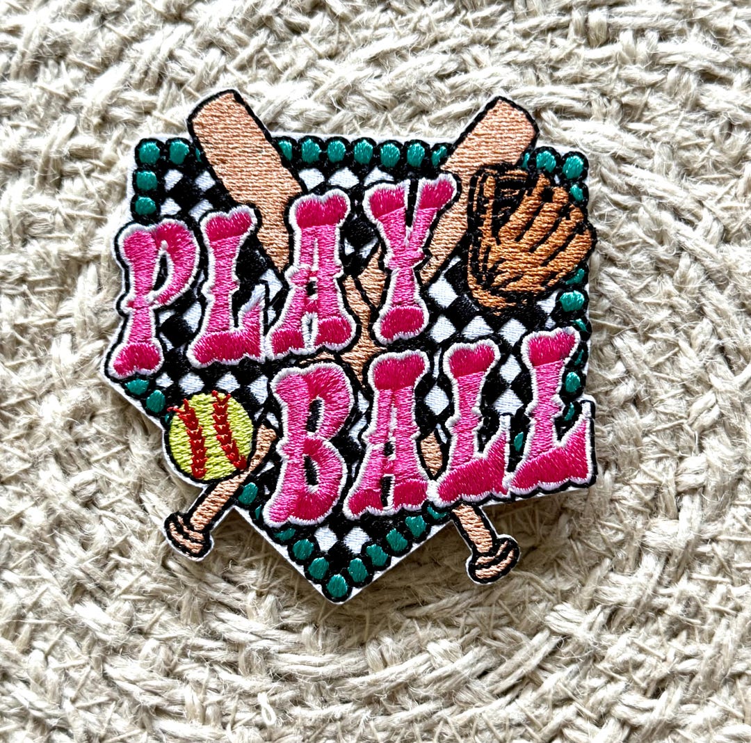 Trucker Hat Patches, Play Ball, Softball, Embroidery Patch, Iron On ...