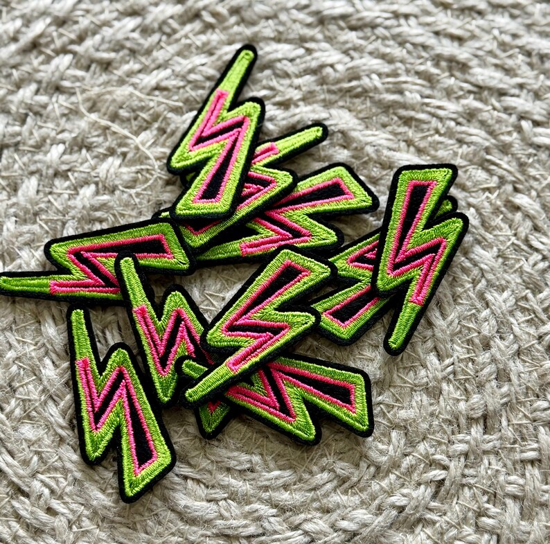 Trucker Hat Patches, Lightning Bolts, Black and Neon, Embroidery Patch ...