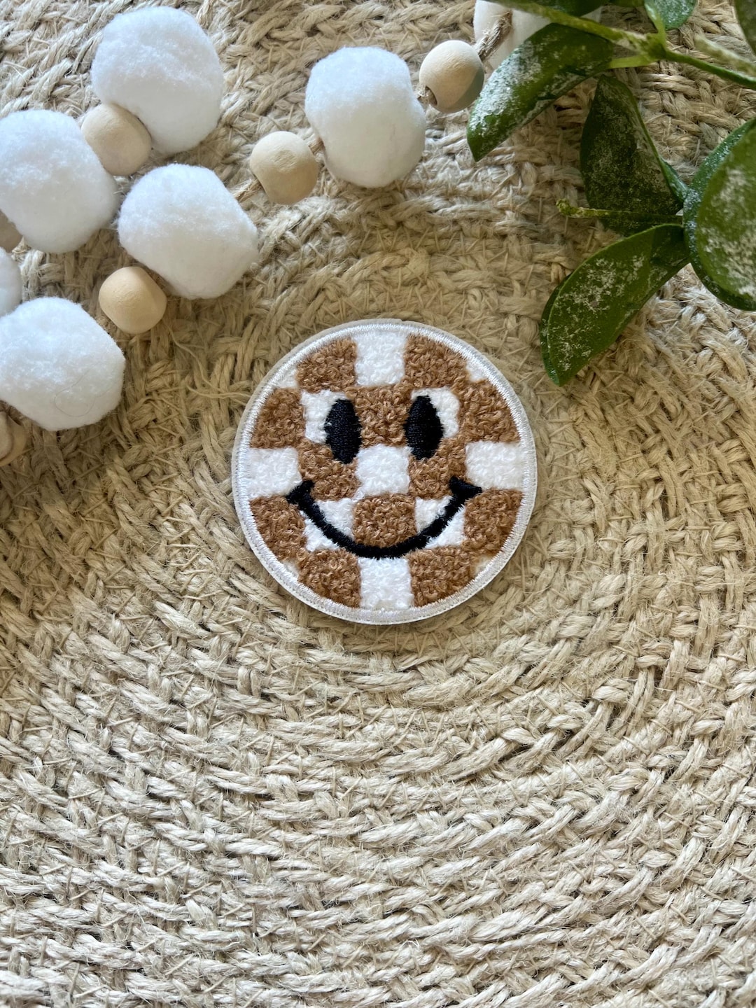 Trucker Hat Patches, Boho Smiley, Checkered Smiley Face, STICK ON ...