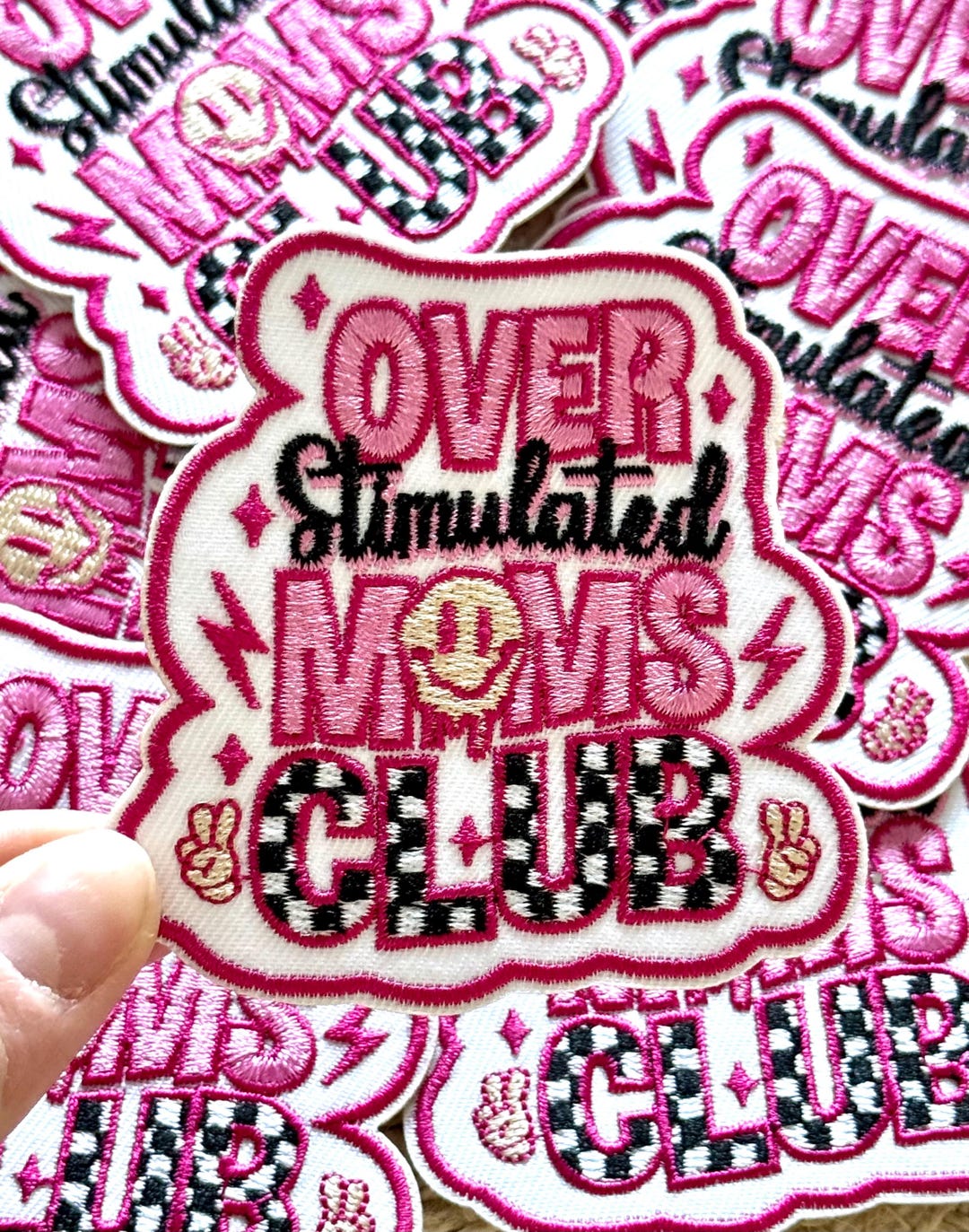Trucker Hat Patches, Overstimulated Moms Club, Mama Heart, Embroidery ...