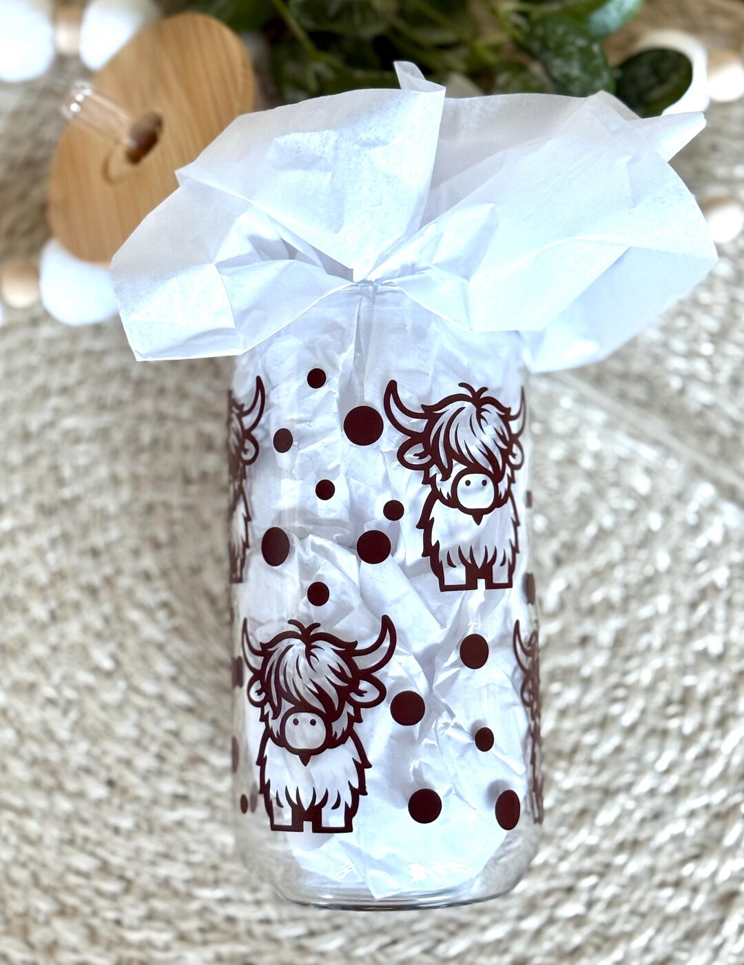 Highland Cow Glass Tumbler Bamboo Lid & Glass Straw, Book Club, Clear ...