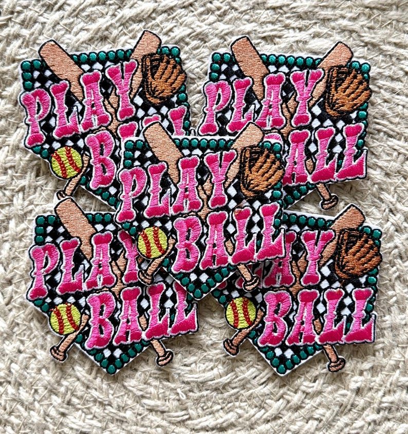 Trucker Hat Patches, Play Ball, Softball, Embroidery Patch, Iron On ...