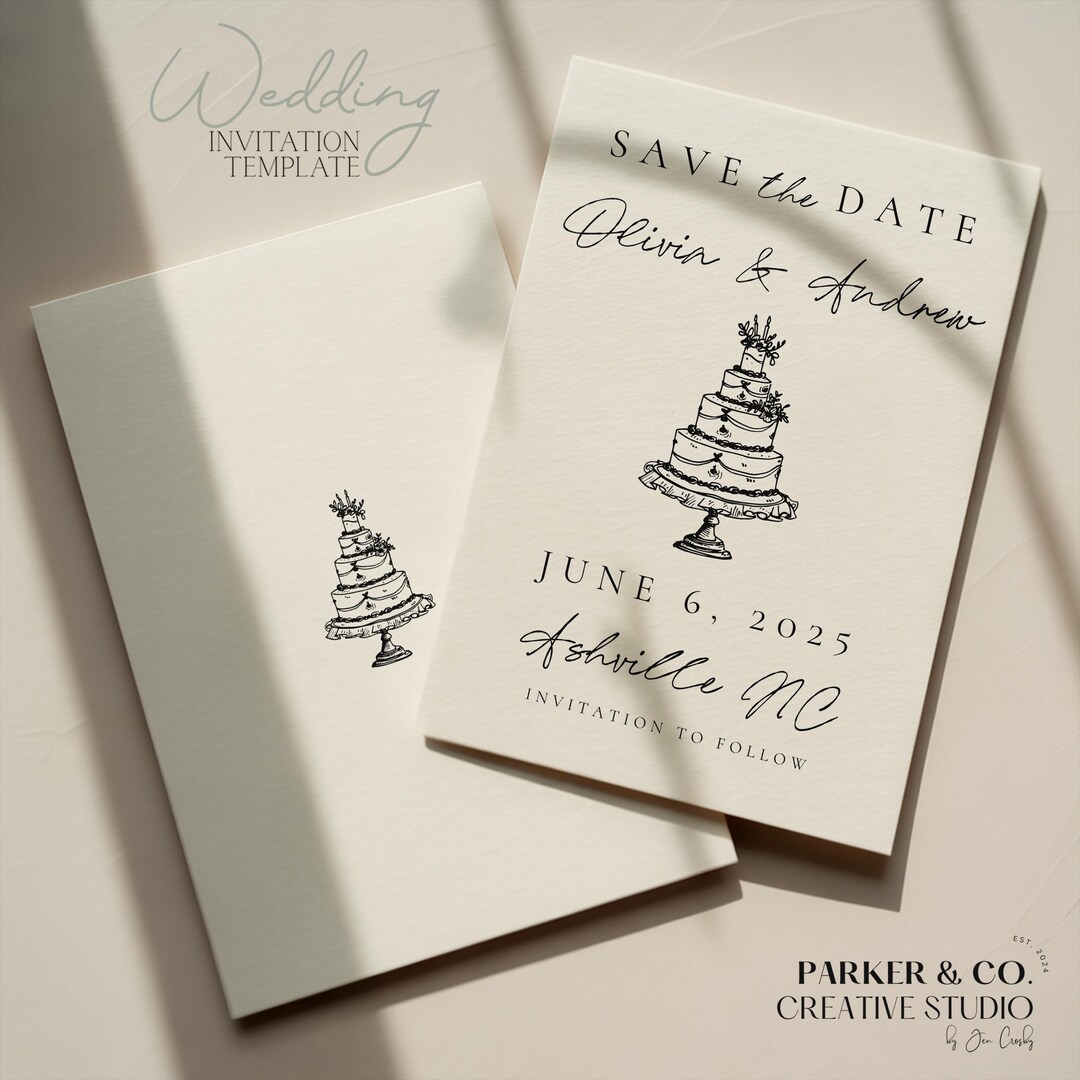 Editable Save the Date | Hand Drawn Wedding Cake Design | Canva ...