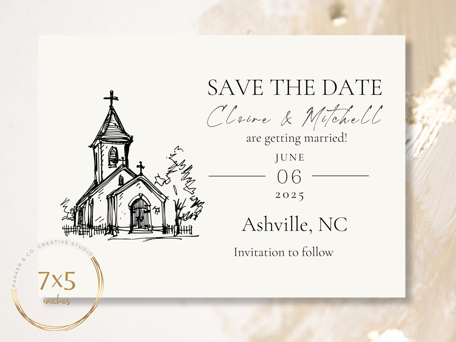 Custom Hand Drawn Digital Wedding Save the Date - Church Illustration ...