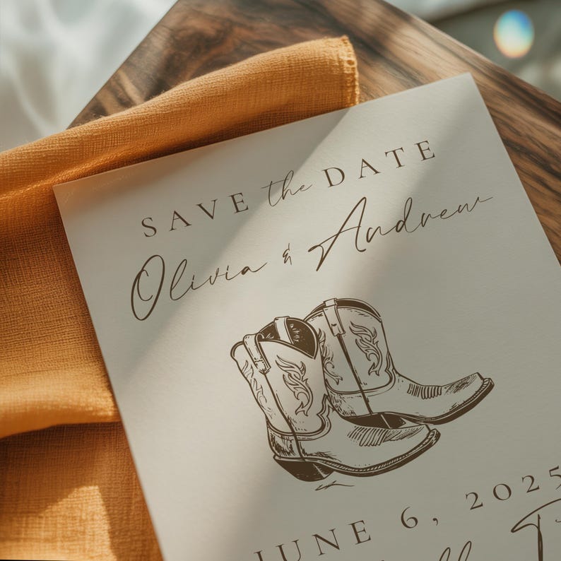 Editable Save the Date | Hand Drawn Rustic Cowboy Boots Design | Canva ...