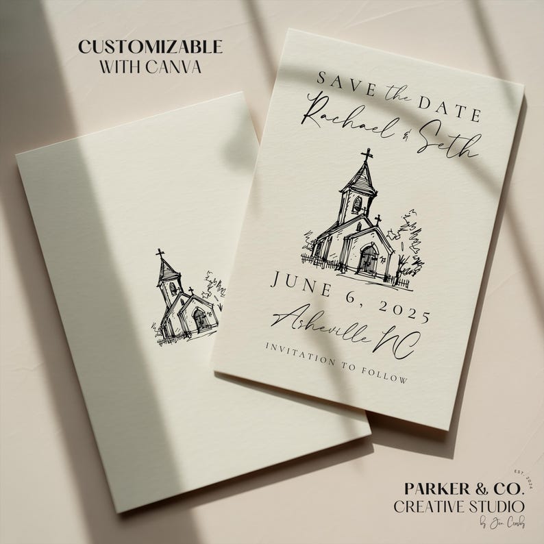 Editable Save the Date | Hand Drawn Church Wedding Design | Canva ...