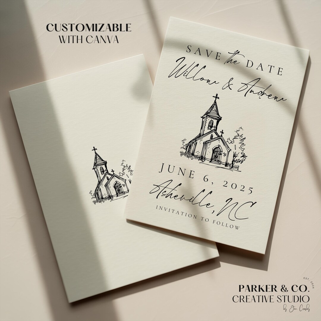 Editable Save the Date | Hand Drawn Church Wedding Design | Canva ...