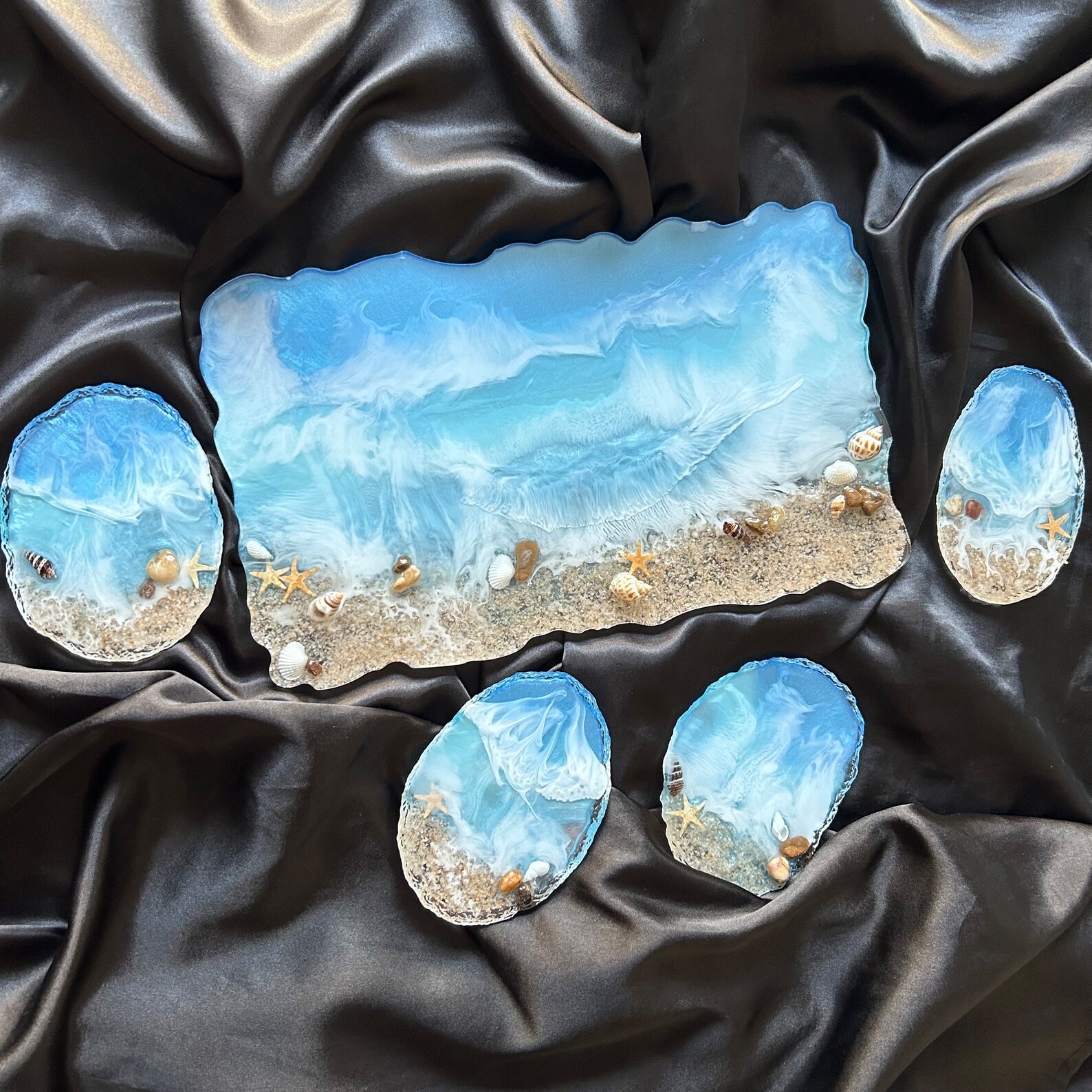 Sea-themed Decorative Resin Trays, Coasters and Stand - Etsy