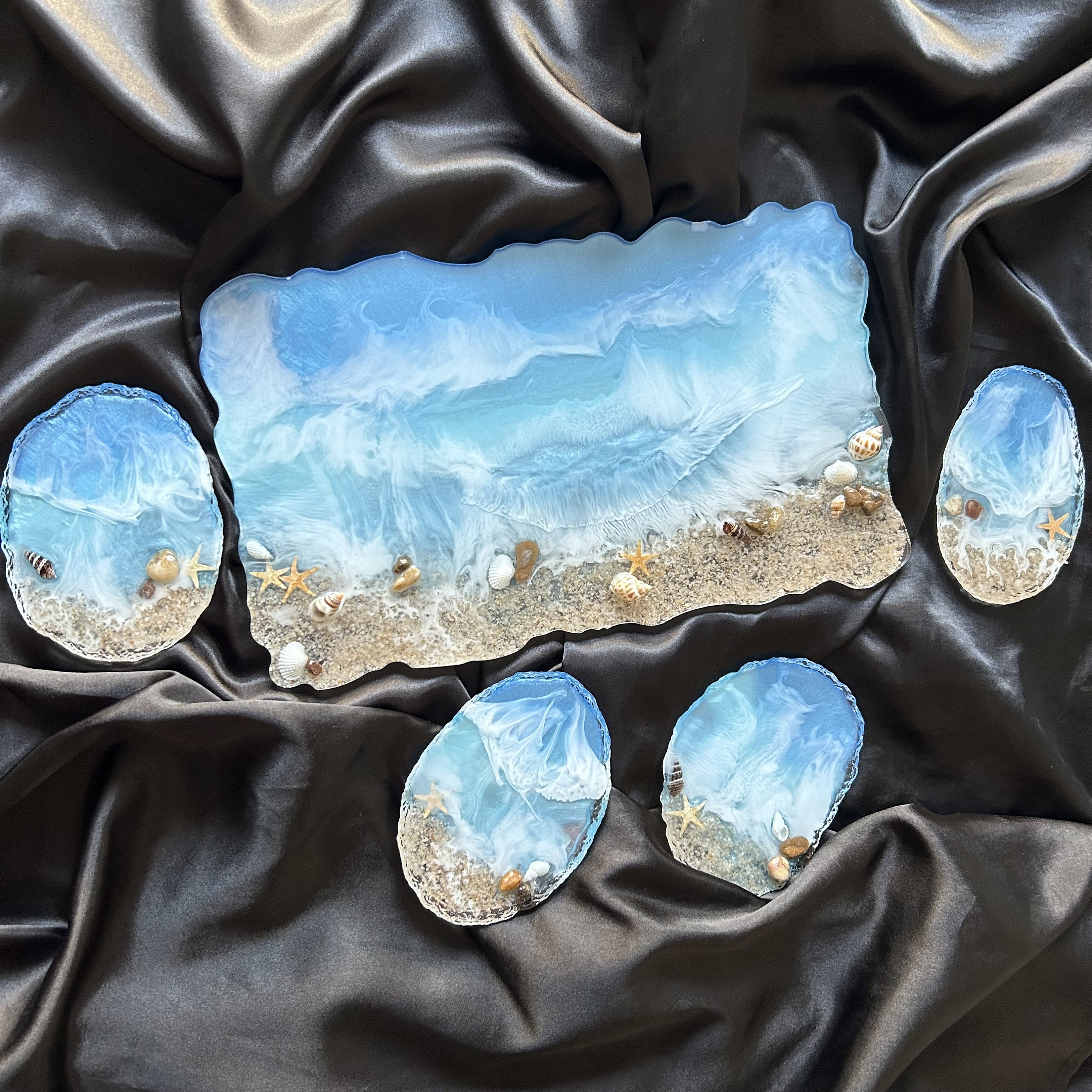 Sea-themed Decorative Resin Trays, Coasters and Stand - Etsy