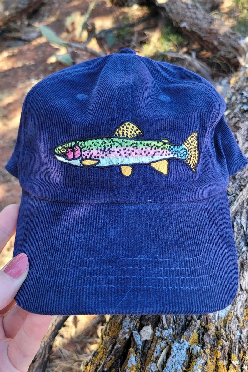 Rainbow Trout Embroidered Corduroy Hat – Fishing Gift, Gift for ...