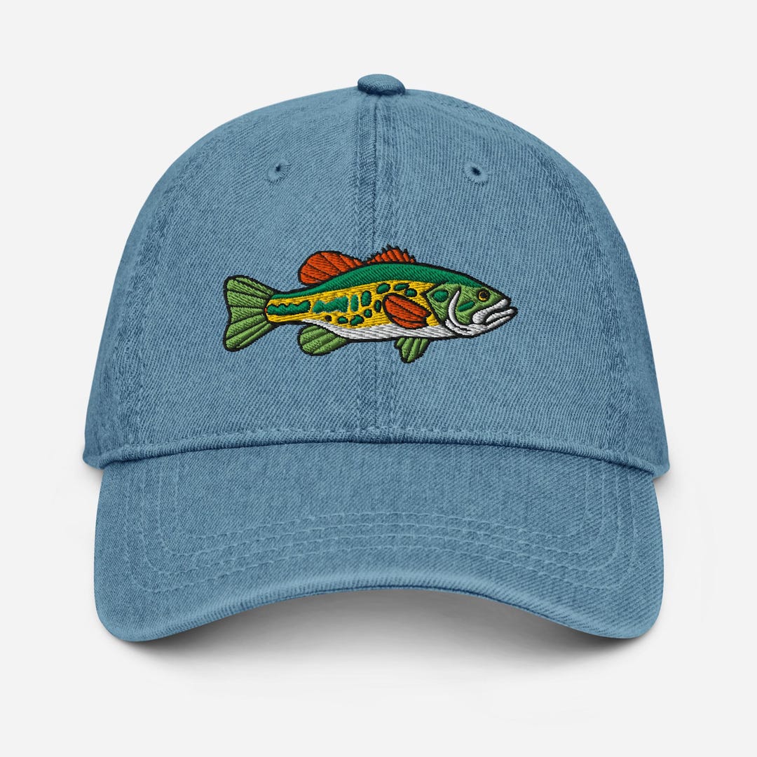 Largemouth Bass Embroidered Denim Cap: Freshwater Fishing Hat - Etsy