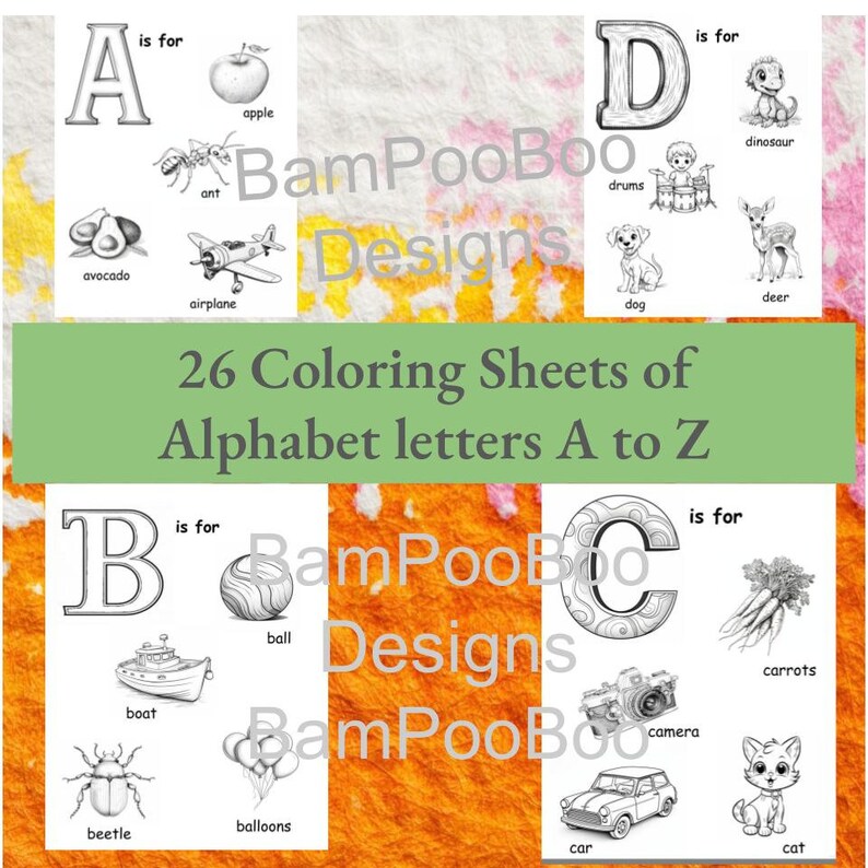 26 Coloring Sheets of Complete Alphabet A to Z for Kids Printable ...