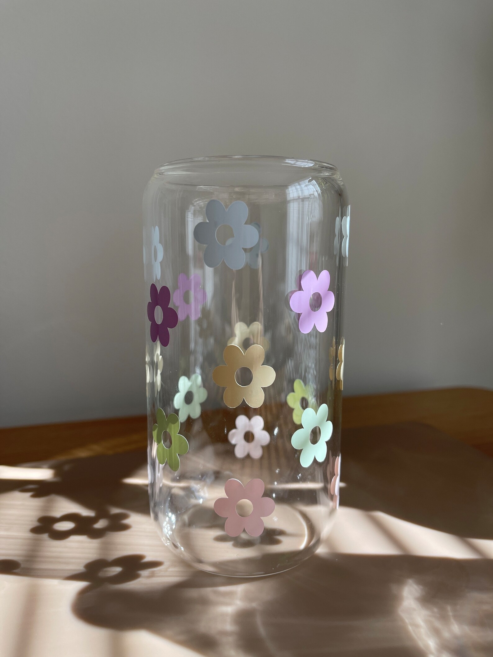 Multicolored Pastel Retro Daisy Glass Cup / Flower Glass Cup / Spring ...