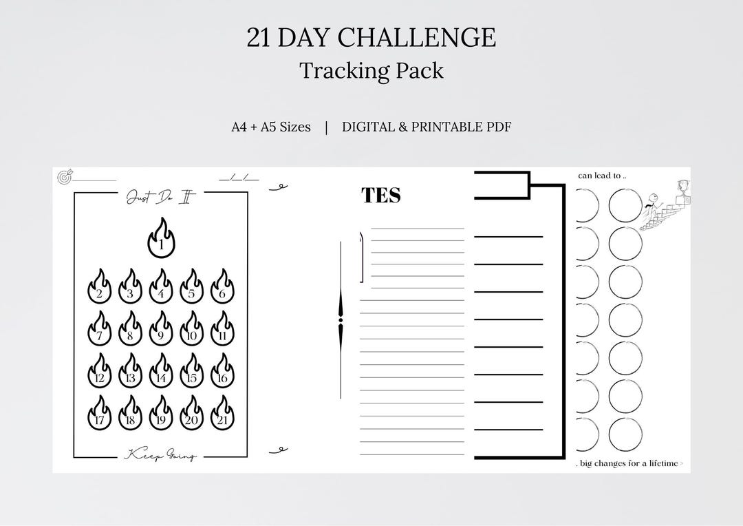 21 Day Challenge Tracker Printable Pages, Instant Download PDF Journal ...