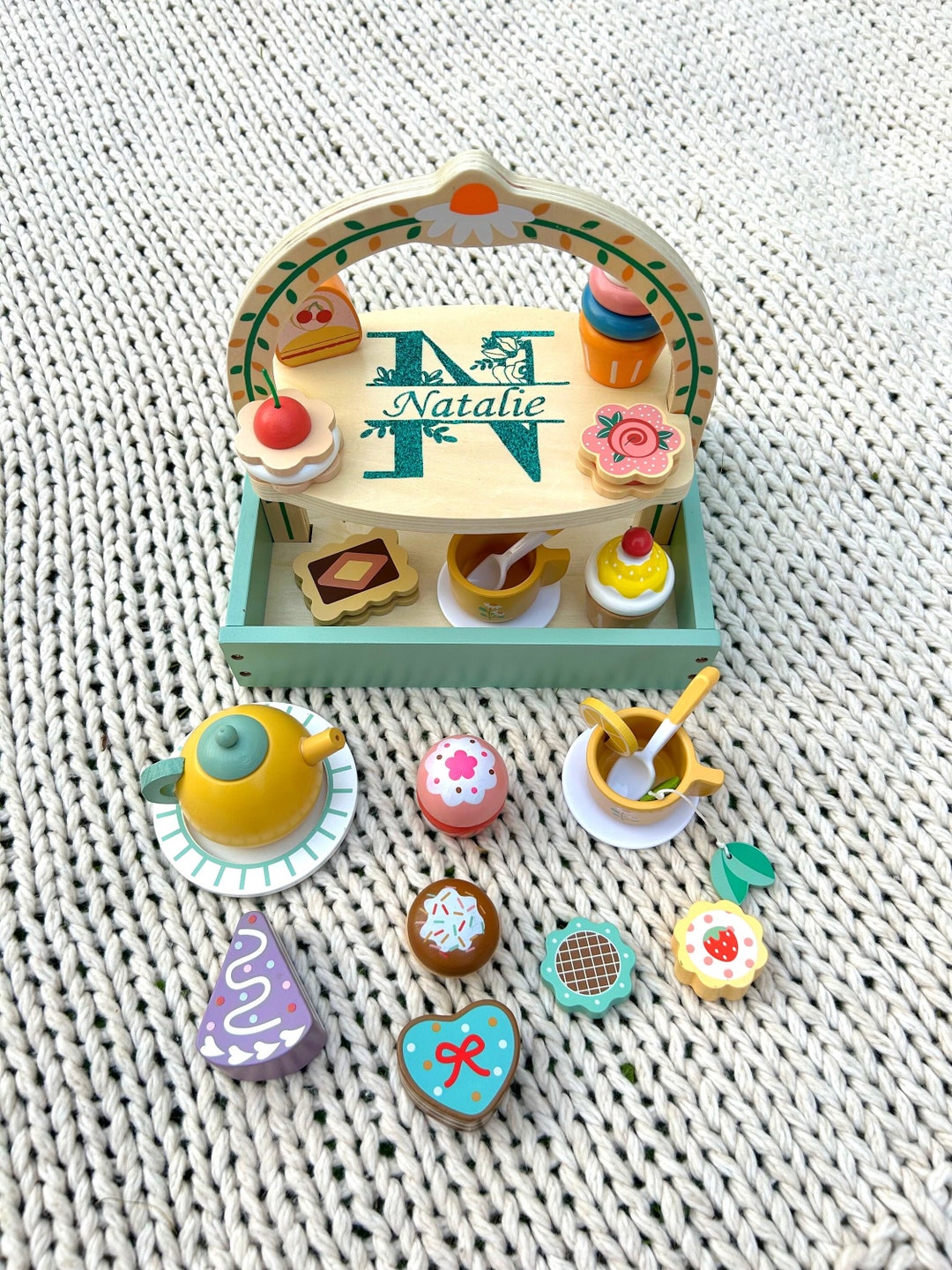 Personalized Wooden Tea Set Toys for Kids, Customized Tea Party Set ...