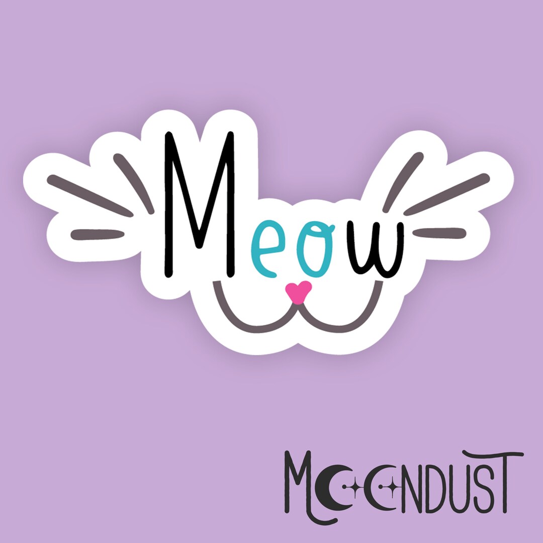 Meow Cat Face Sticker | Cute Kitty Whiskers Decal for Laptop, Journal ...