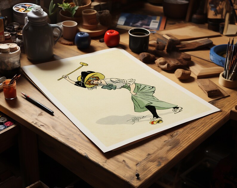 Vintage Woman Playing Croquet 1910, Vintage Wall Art, Art Decor, Trendy ...