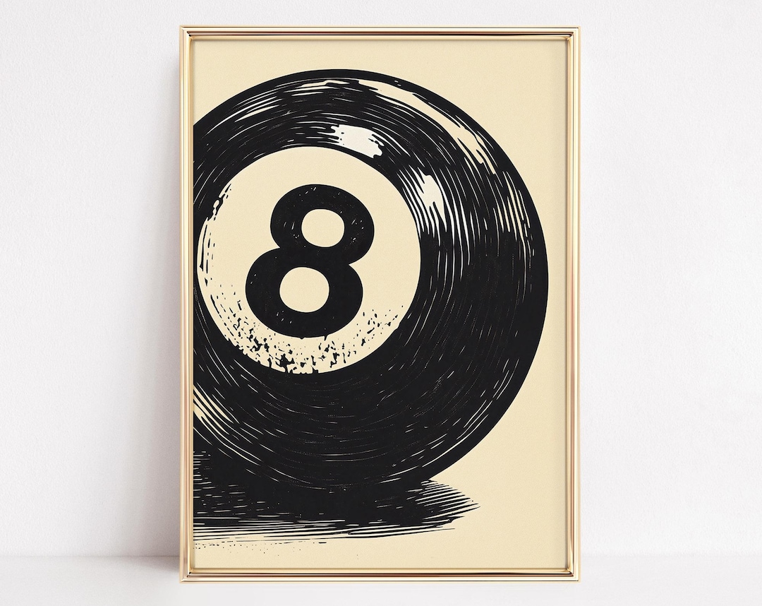 Lucky Number 8 Ball, Vintage Wall Art, Retro Game Room Decor,magic ...