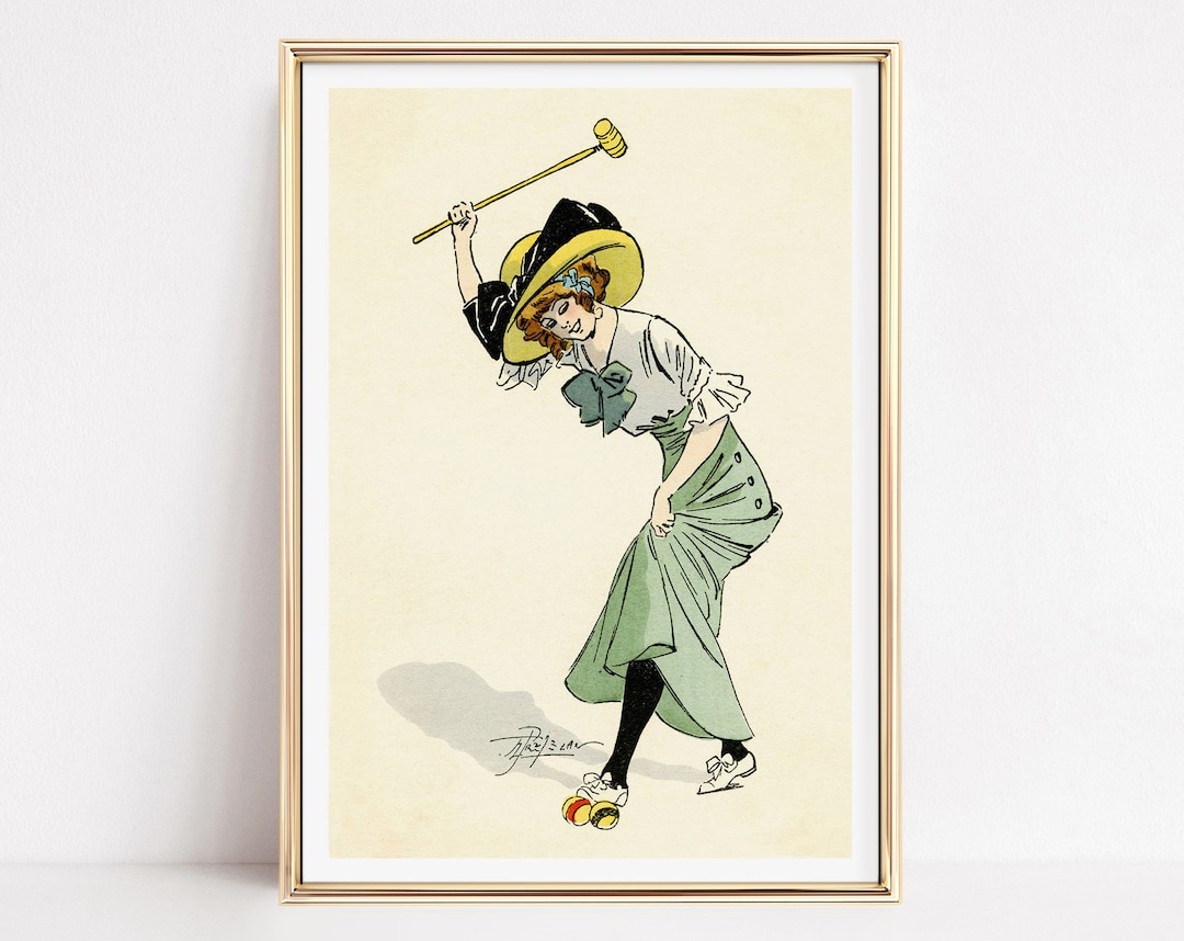 Vintage Woman Playing Croquet 1910, Vintage Wall Art, Art Decor, Trendy ...