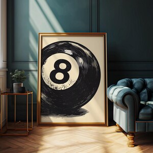 Lucky Number 8 Ball, Vintage Wall Art, Retro Game Room Decor,magic ...
