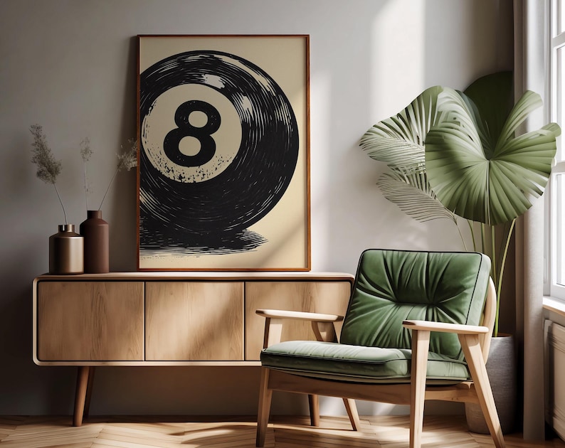 Lucky Number 8 Ball, Vintage Wall Art, Retro Game Room Decor,magic ...