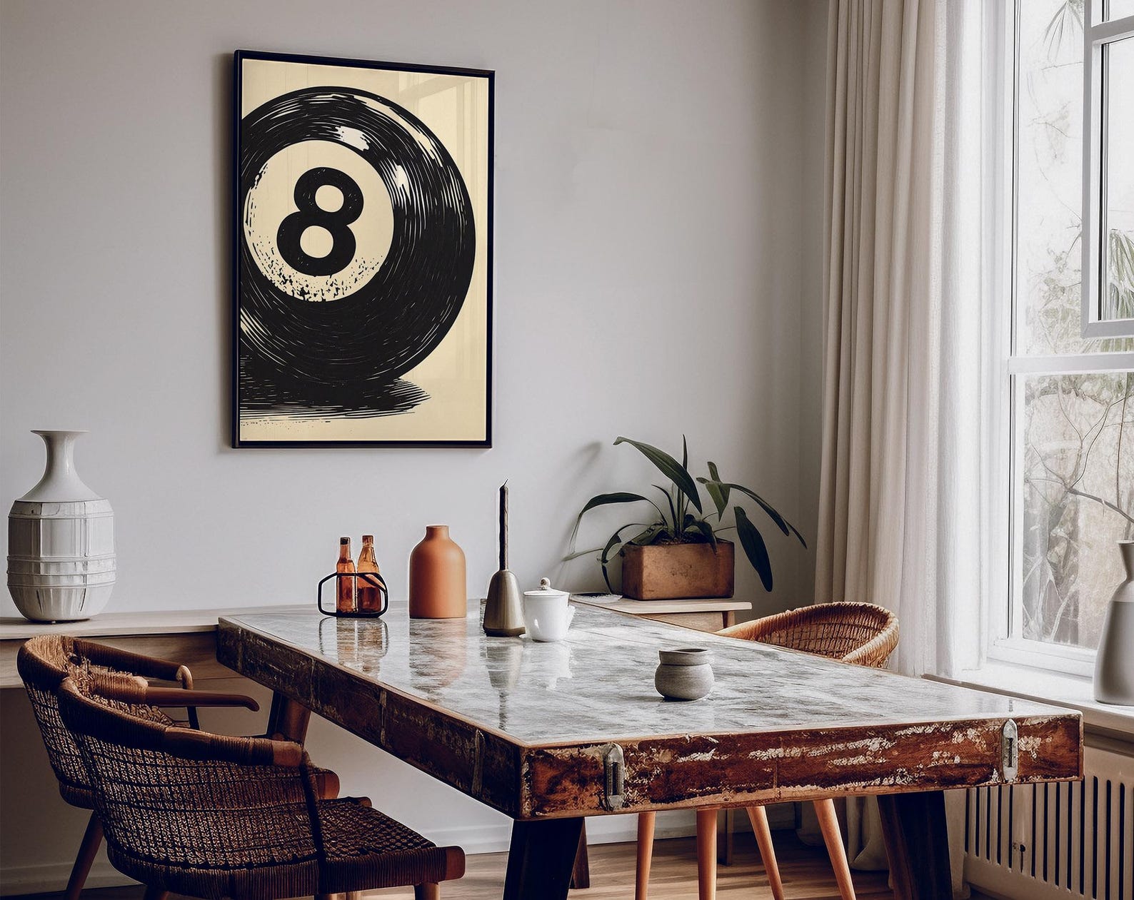 Lucky Number 8 Ball, Vintage Wall Art, Retro Game Room Decor,magic ...