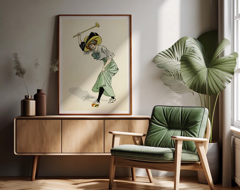 Vintage Woman Playing Croquet 1910, Vintage Wall Art, Art Decor, Trendy ...