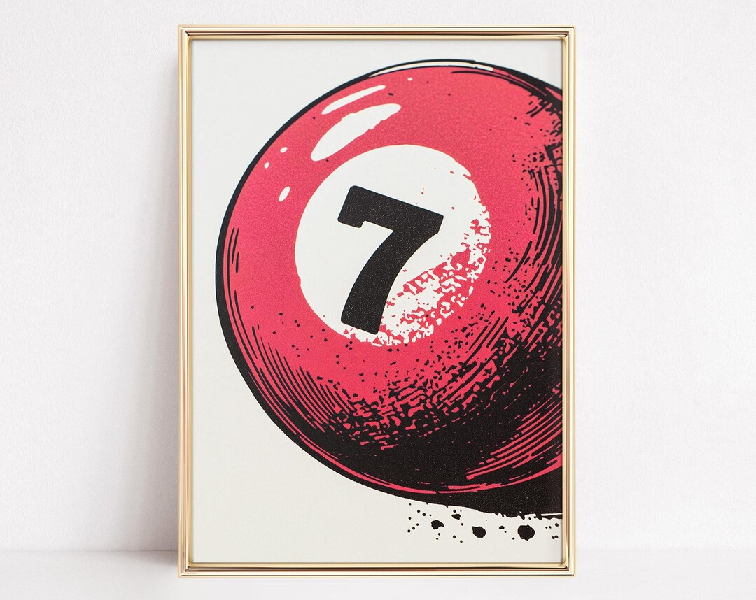 Lucky Number 7 Ball, Vintage Wall Art, Retro Game Room Decor, Art Decor ...