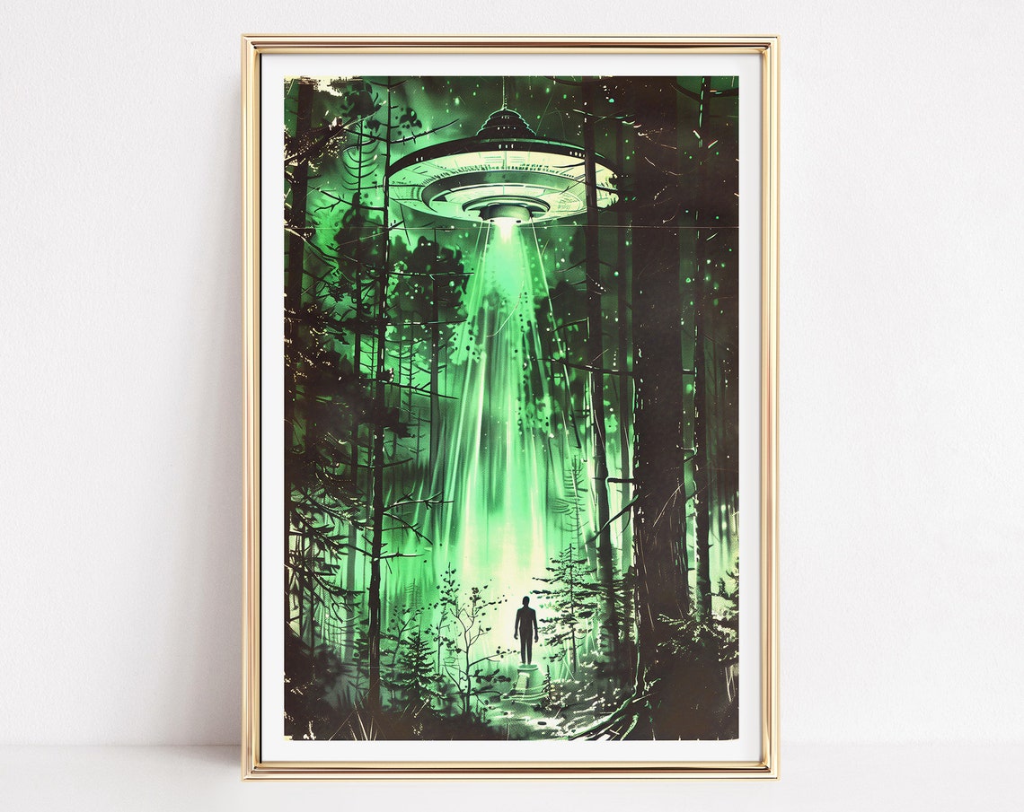 UFO Art Flying Saucer Poster, Vintage Wall Art, Art Decor, Trendy ...