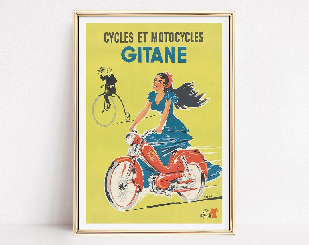 Gitane Motocycles Advertising 1950s, Vintage Wall Art, Art Decor, Trendy Prints for Motorcycle ...