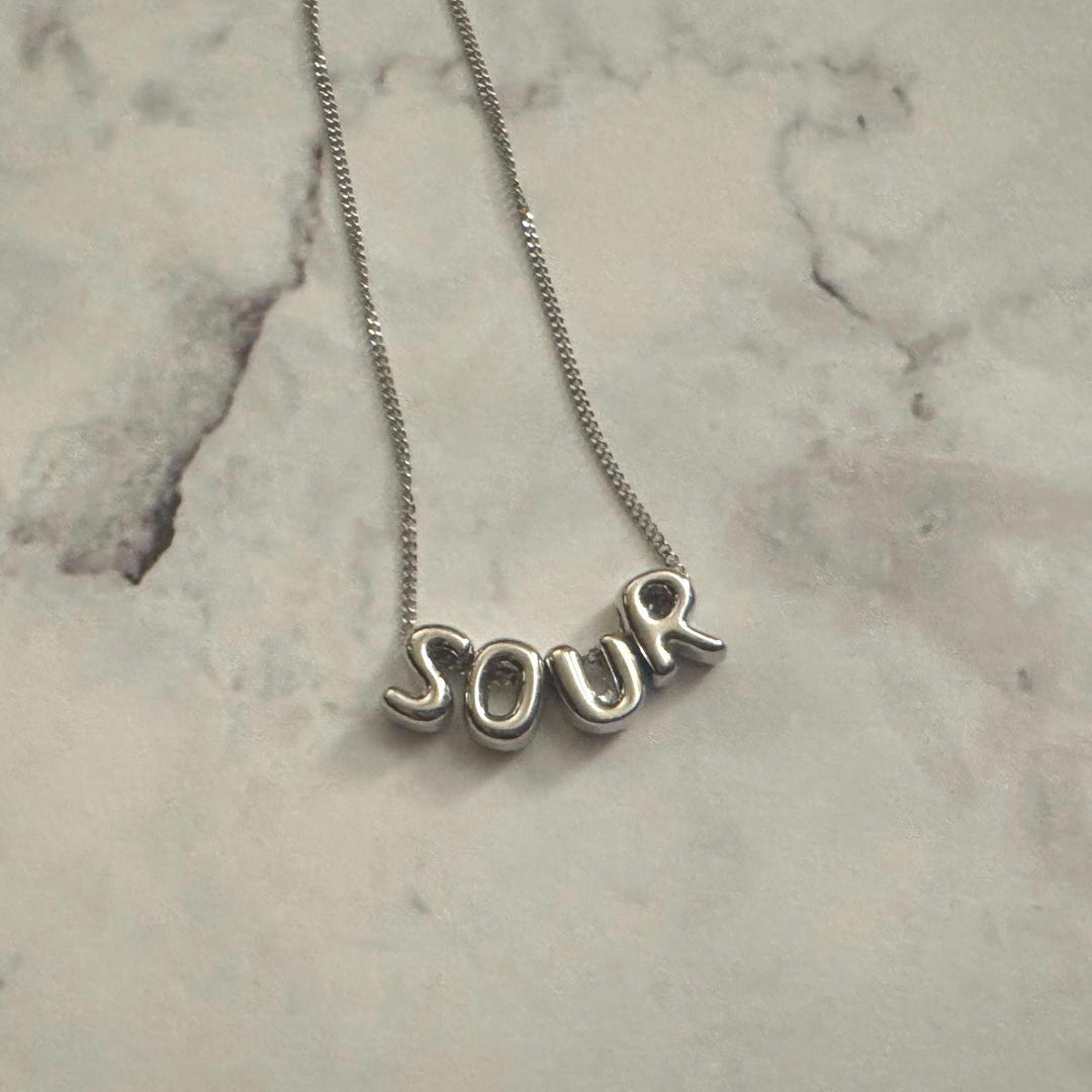 Sour by Olivia Rodrigo Necklace silver, Bubble Letters - Etsy