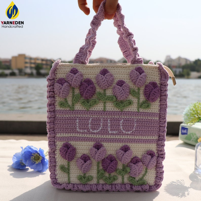 Crochet Tulip Bag Floral Tote Handmade Tulip Bag Artistic Flower Spring ...