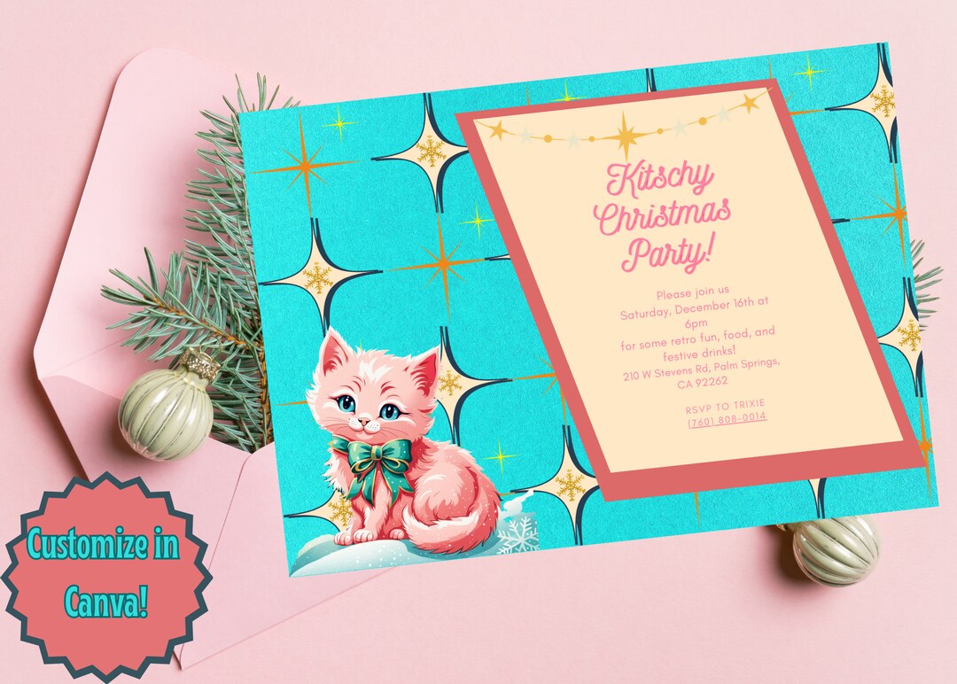 Retro Kitsch Christmas Party Invitation Digital Download Canva Template ...