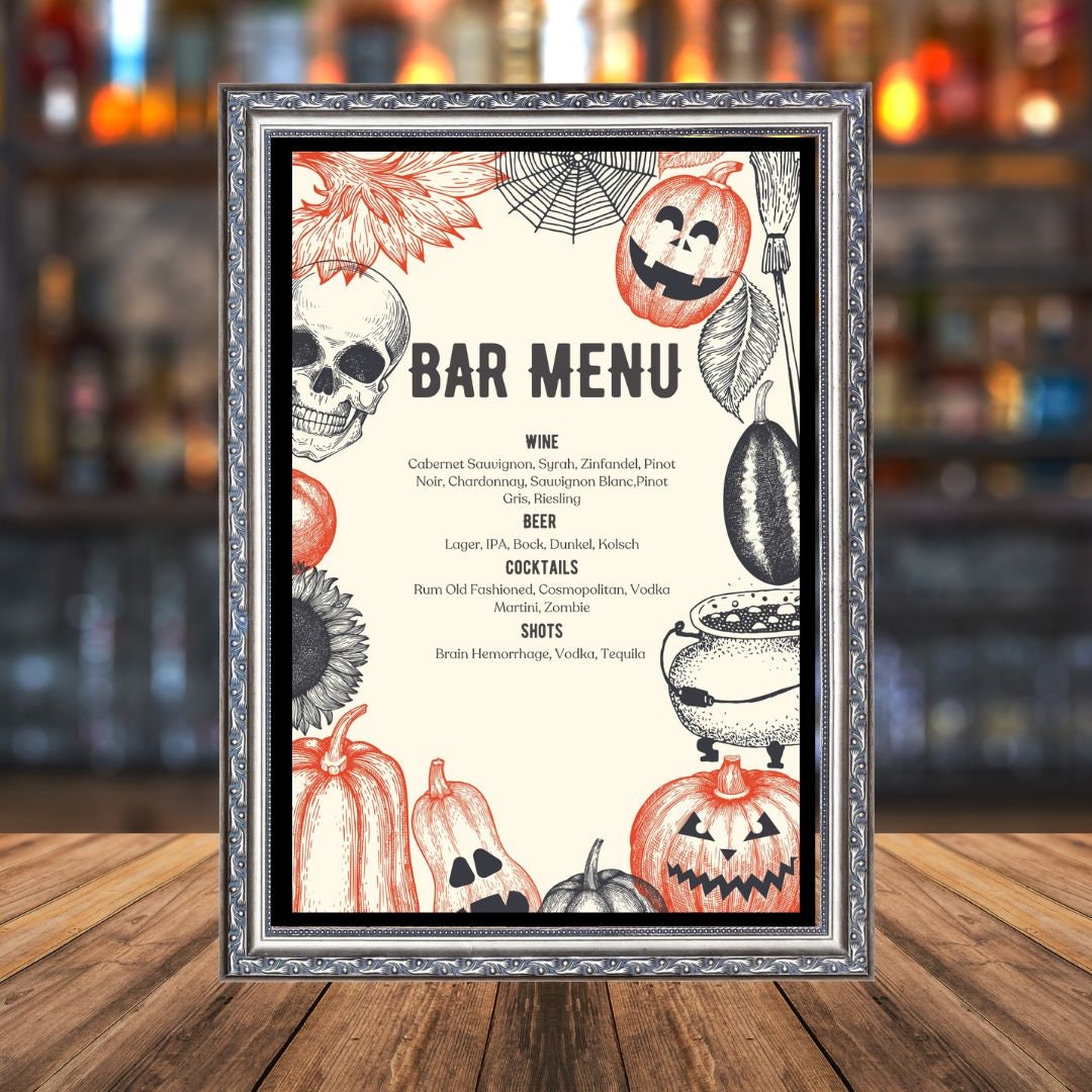 Halloween Bar Menu Template, Halloween Party, Editable & Printable, 5 ...