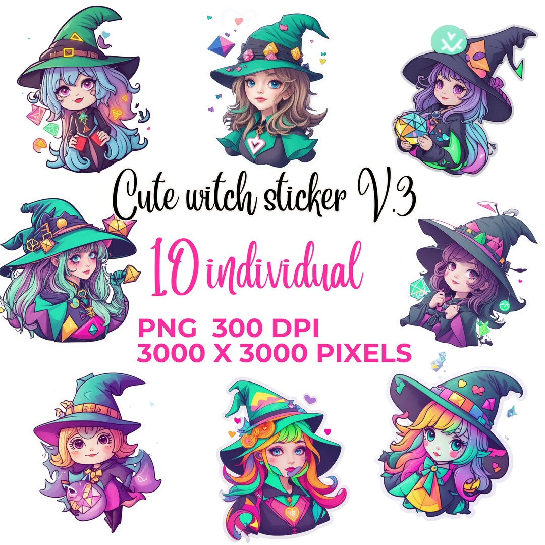 Cute Witch Sticker V.3 Downloadable Digital Sticker, PNG Stickers, Cute ...