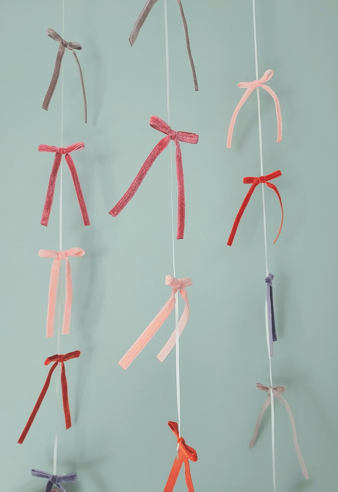 Narrow Velvet Bow Streamer Garland Ribbon Bow Color Gradient Room Decor ...