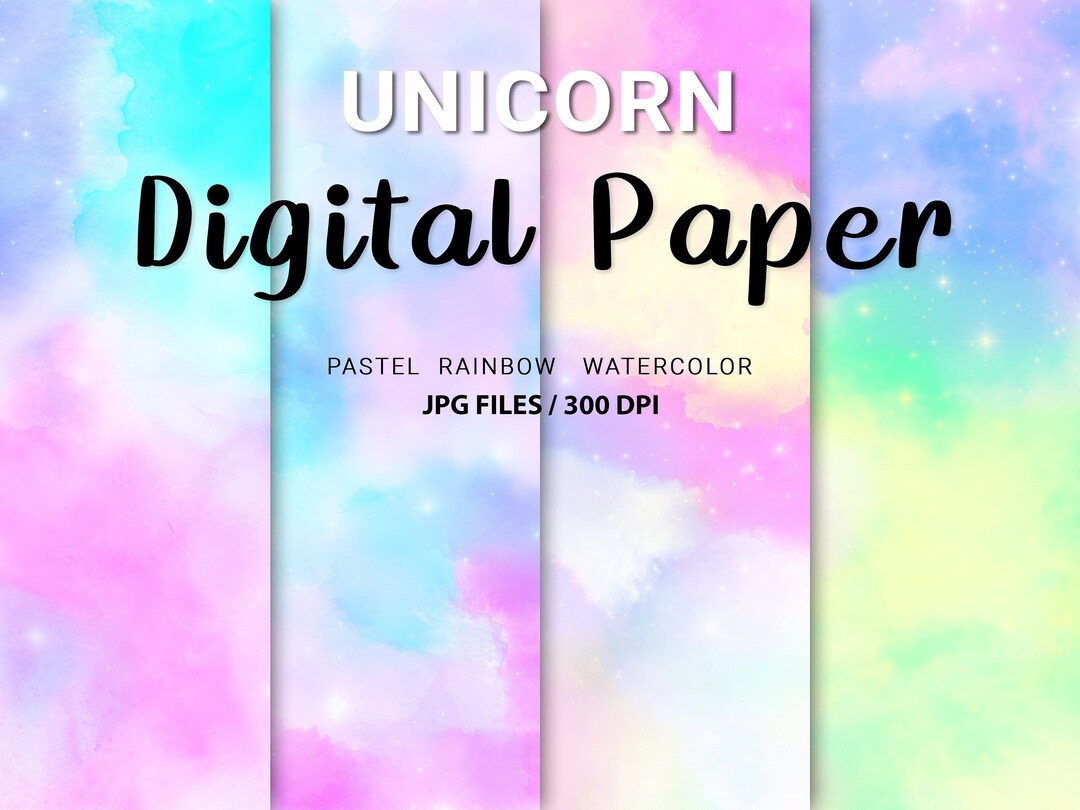 Unicorn Digital Paper, Pastel Rainbow Watercolor Sparkle, Printable ...
