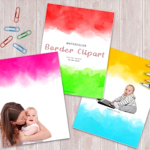 Watercolor Border Clipart, Rainbow Background PNG & JPG, Digital Frames ...