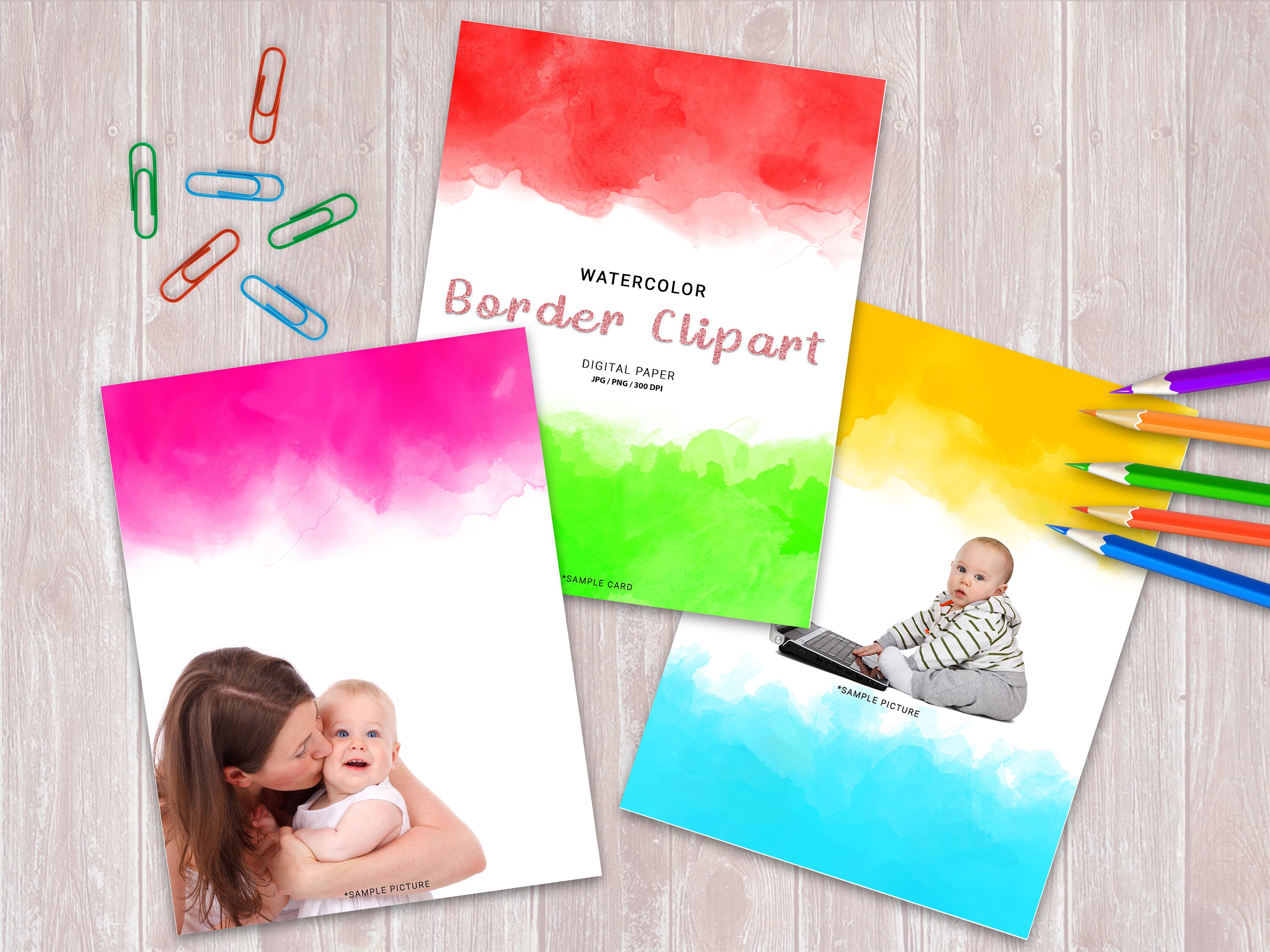 Watercolor Border Clipart, Rainbow Background PNG & JPG, Digital Frames ...