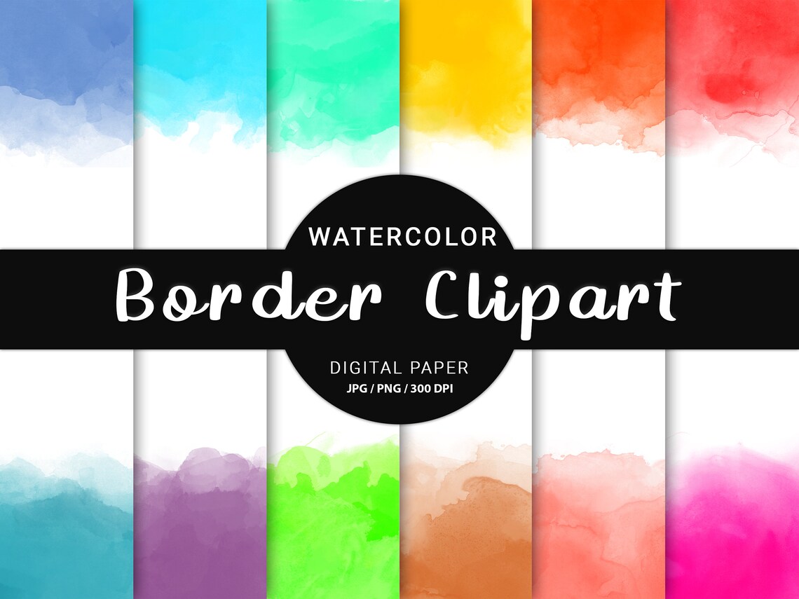 Watercolor Border Clipart, Rainbow Background PNG & JPG, Digital Frames ...
