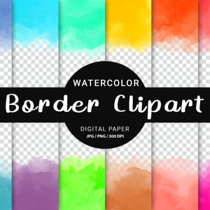 Watercolor Border Clipart, Rainbow Background PNG & JPG, Digital Frames ...
