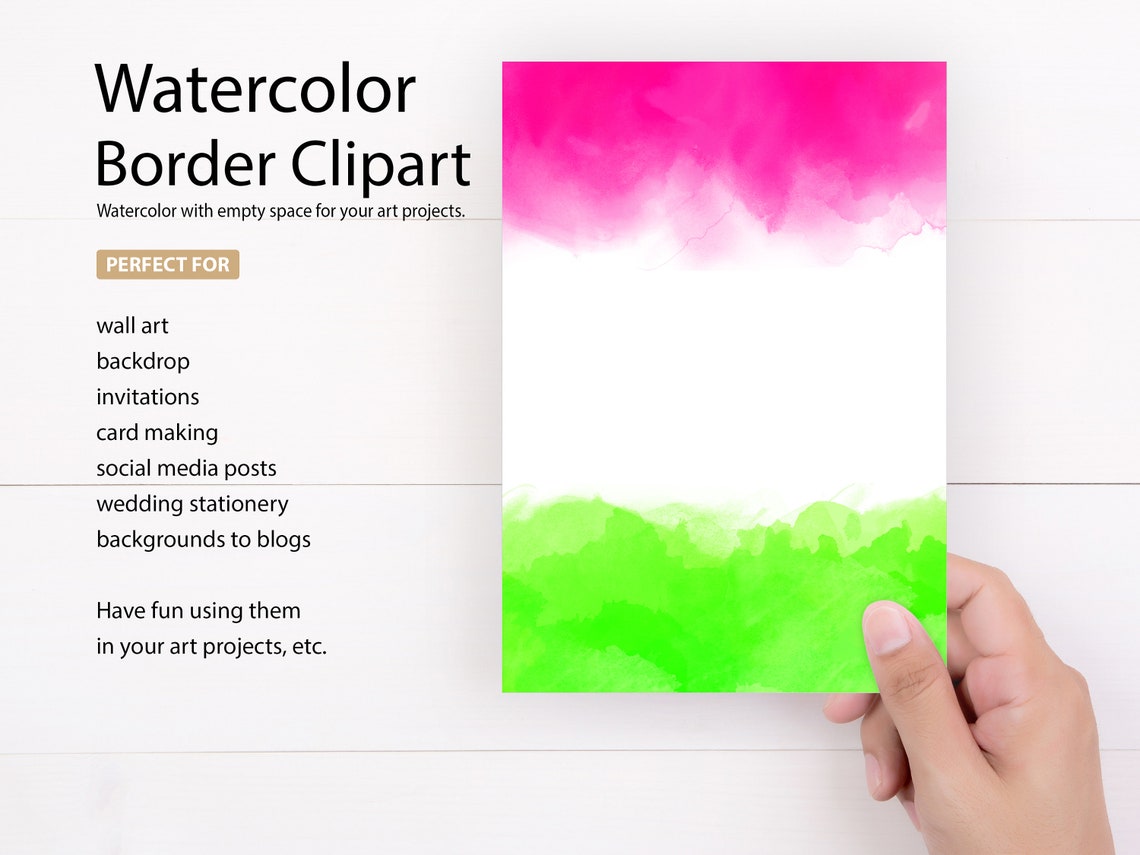 Watercolor Border Clipart, Rainbow Background PNG & JPG, Digital Frames ...