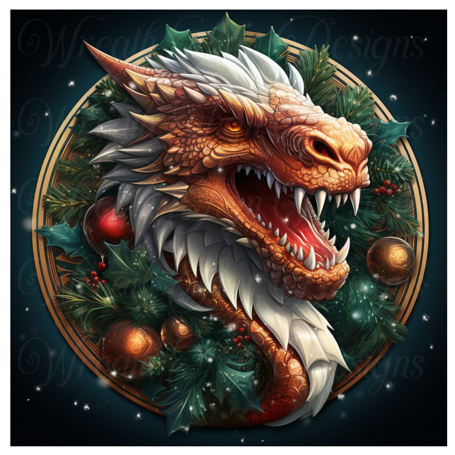 Christmas Dragon, Christmas Digital Wreath Sign, Wreath Sign Design ...