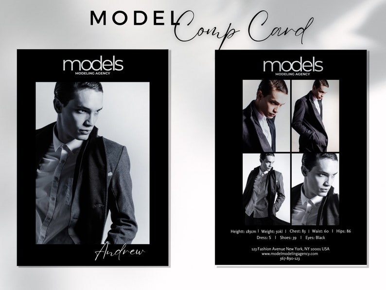 Editable Model Portfolio Template, Zed Card, Model Comp Card, Zed Card ...