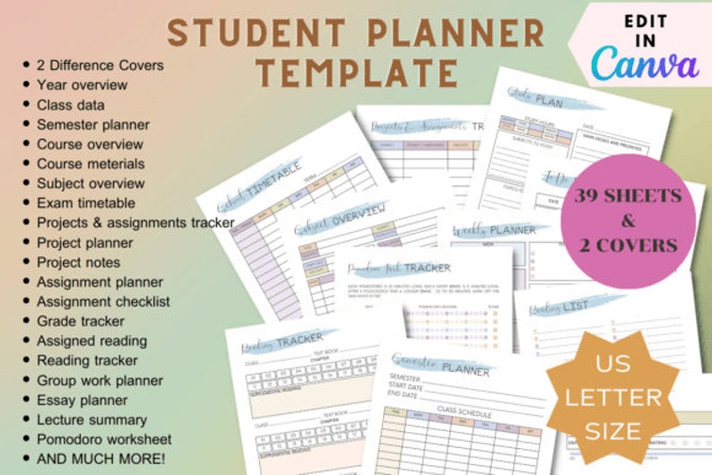 Student Planner - Canva Template - Etsy